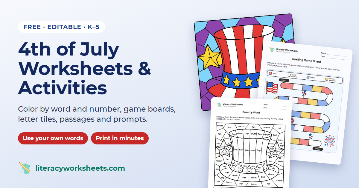 Free 4th of July Worksheets & Activities – Editable, K–5